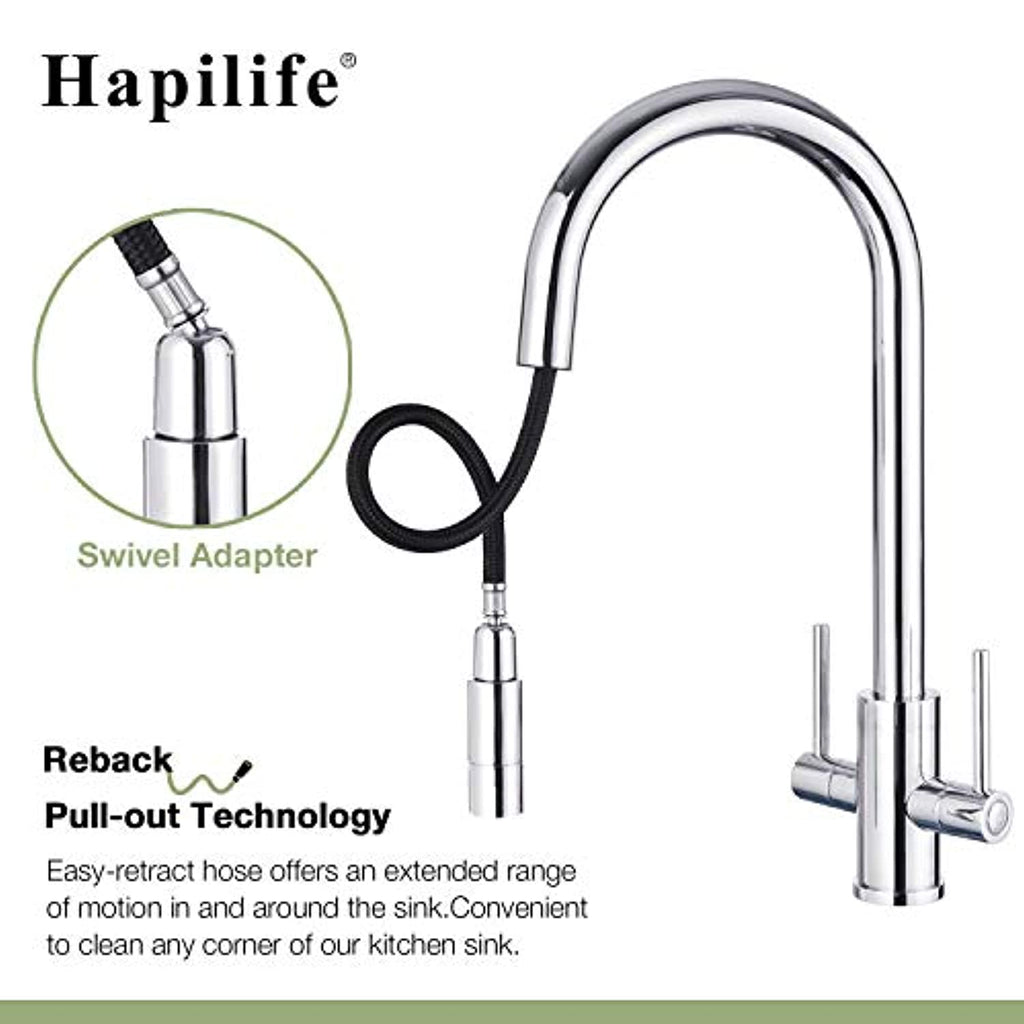 Kitchen Sink Mixer Tap Pull Out Spray Dual Lever Tap Monobloc Swivel S ...