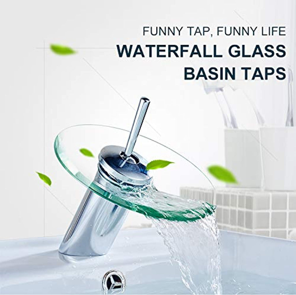 Funime Glass Basin Taps Waterfall Bathroom Sink Mixer Taps Modern With ...